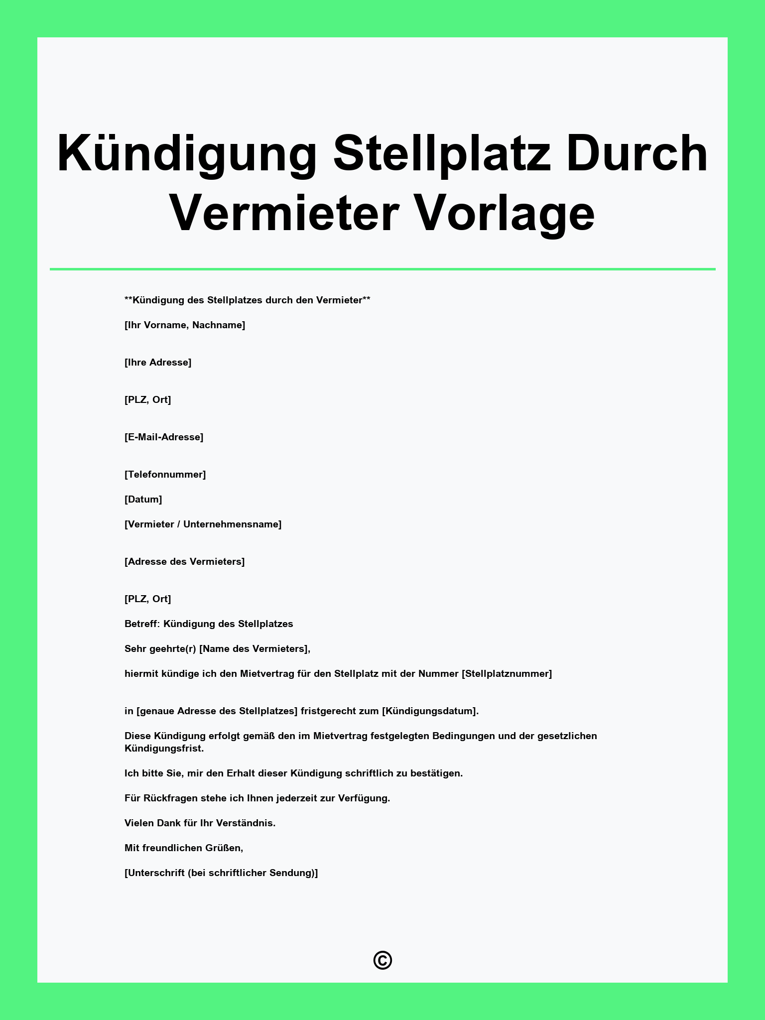Kündigung Stellplatz Durch Vermieter Vorlage