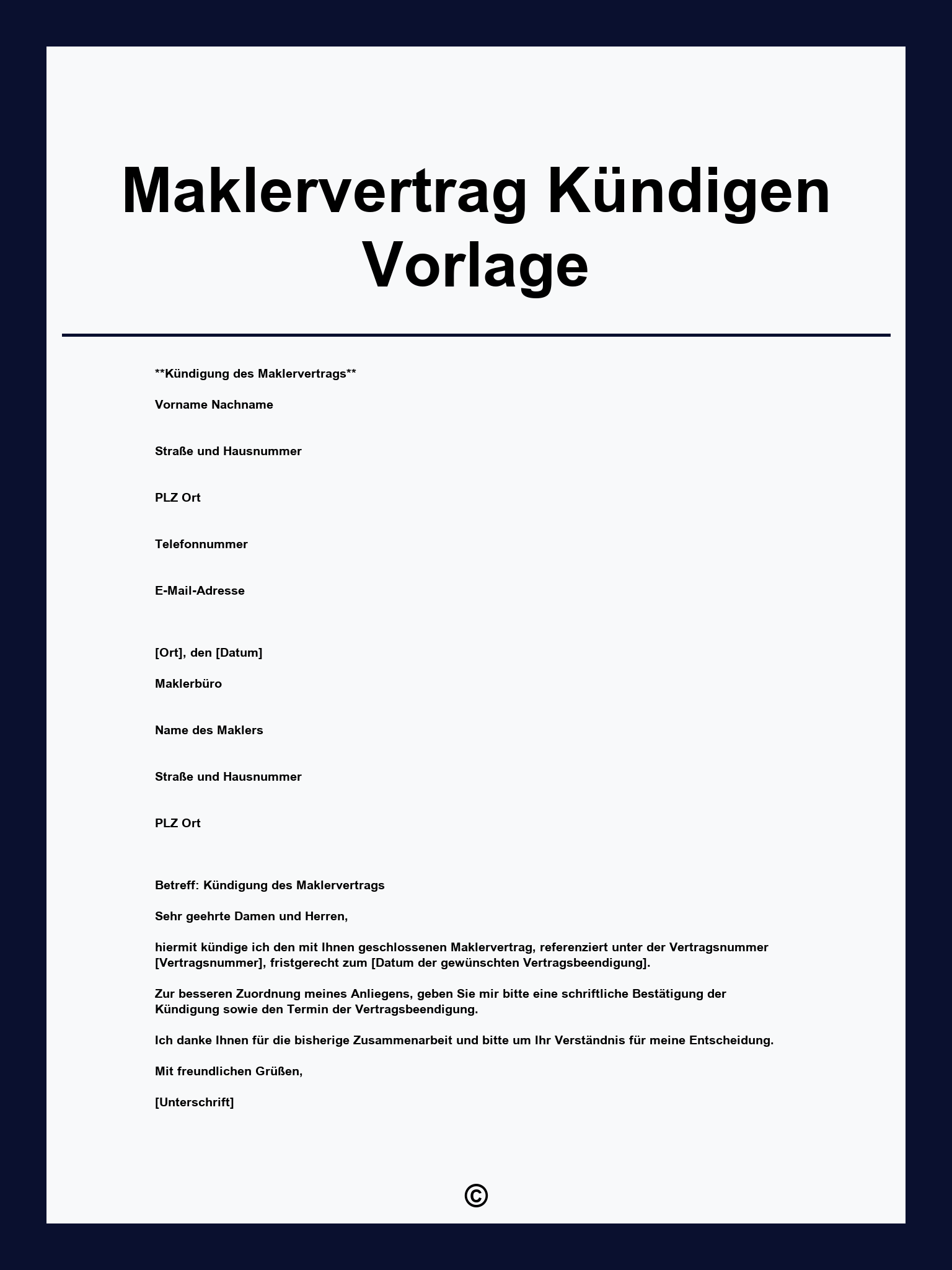 Muster Kündigung Maklervertrag